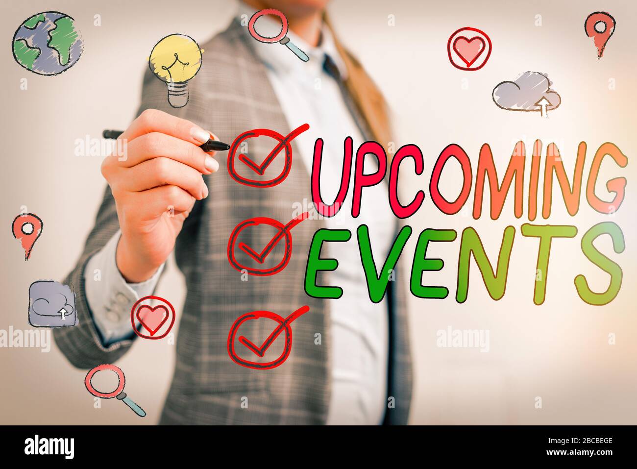 Writing note showing Upcoming Events. Business concept for the ...