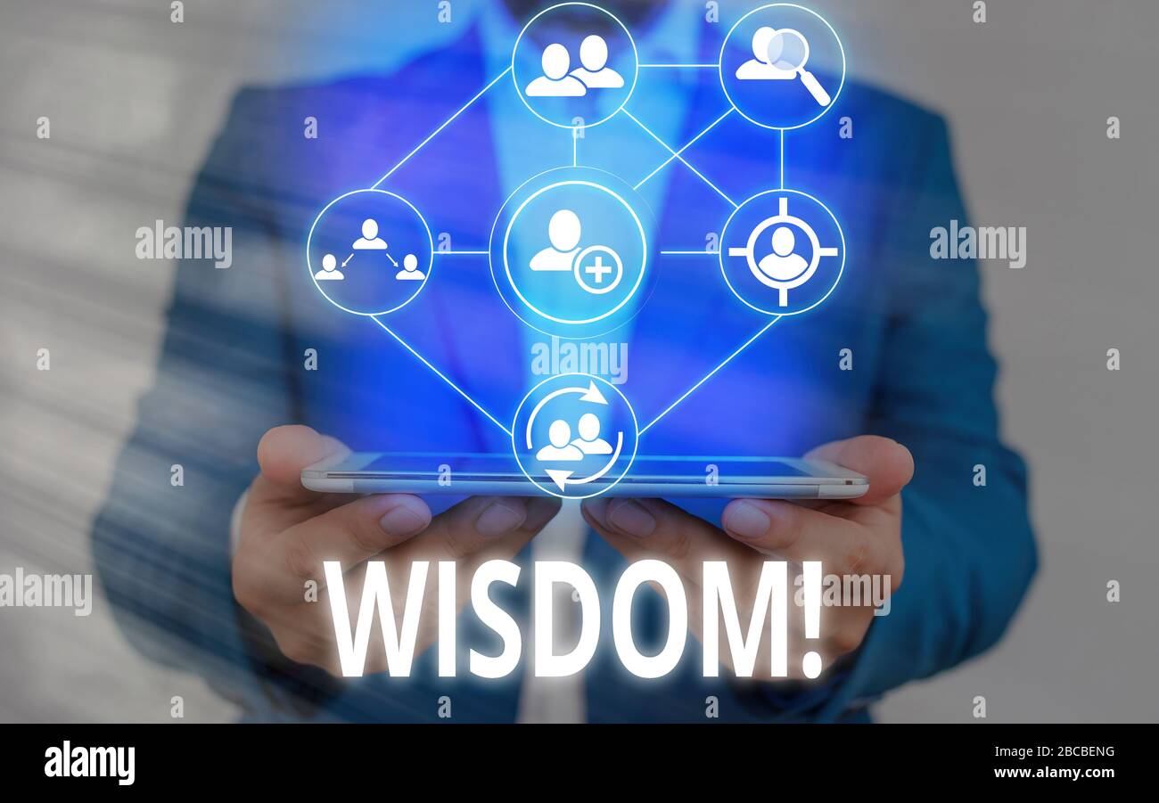 Text sign showing Wisdom. Business photo showcasing the ability to use ...