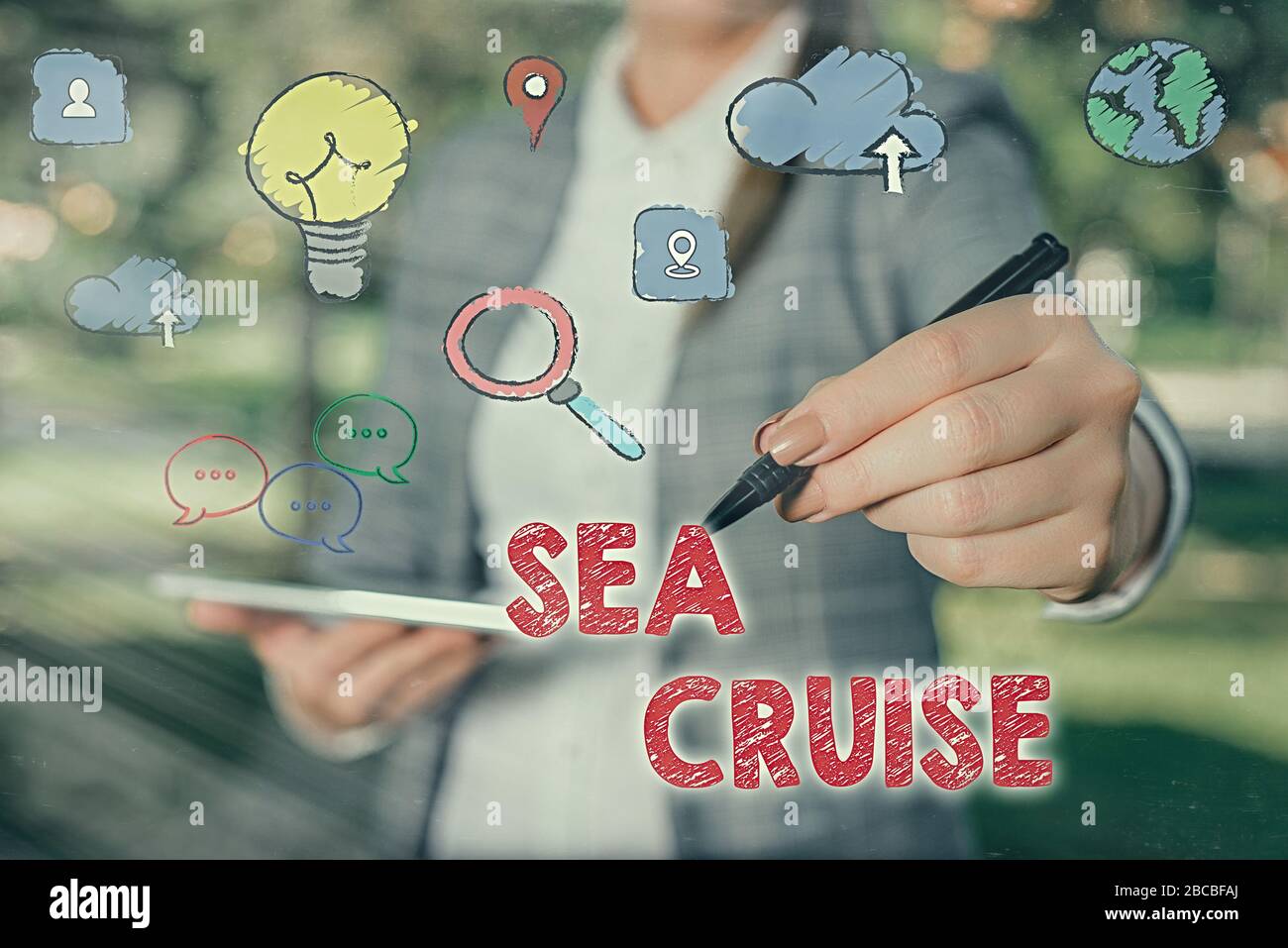 Word writing text Sea Cruise. Business photo showcasing a voyage on a ...