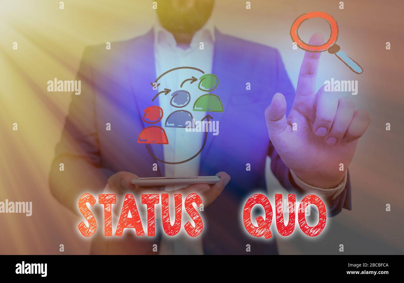 Text sign showing Status Quo. Business photo text existing state of ...