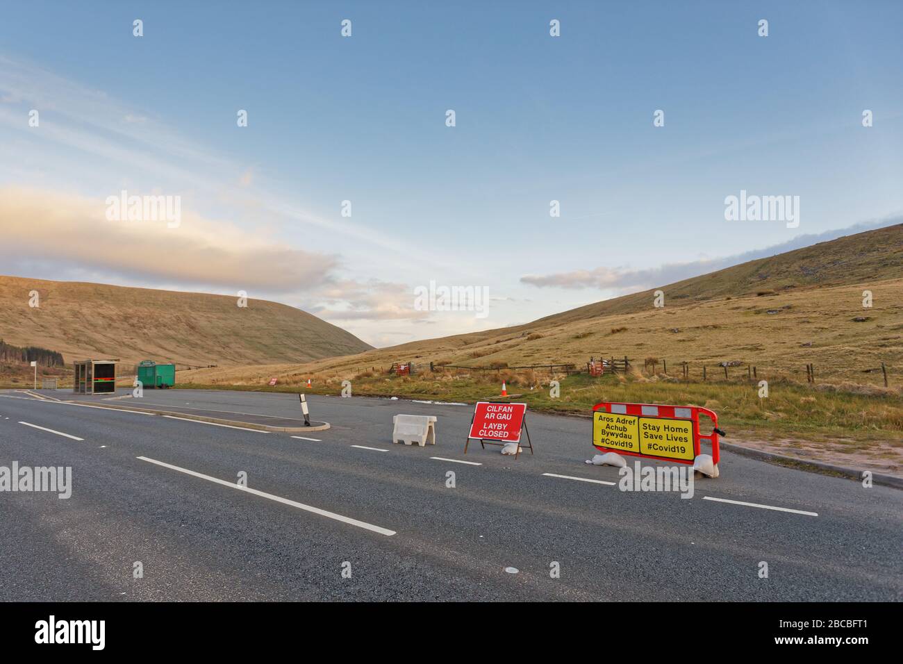 A lay-by has been shut off on the A470 near Storey Arms in the Brecon ...