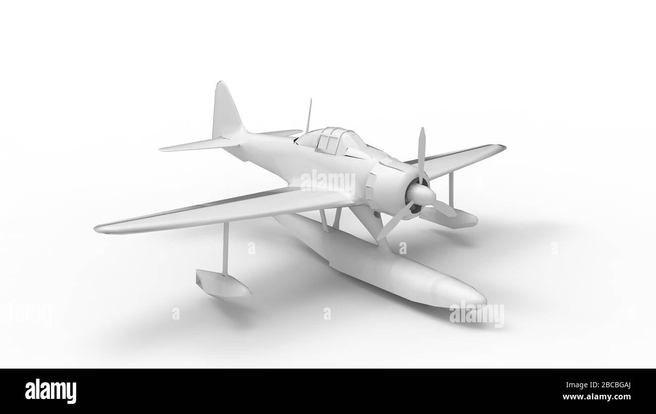 3D rendering of a world war two airplane fighter water landing isolated ...