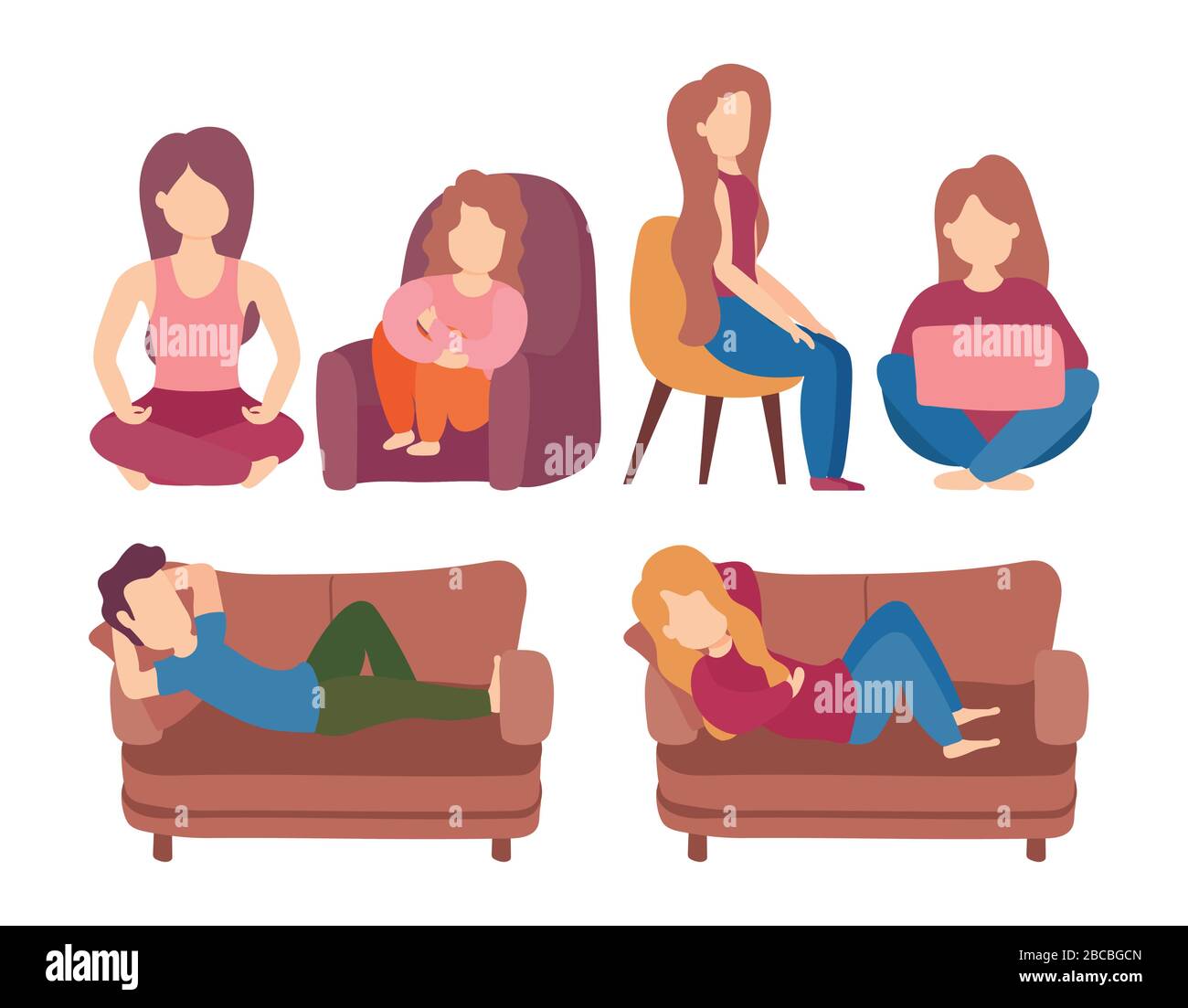 set of icons people sitting on the sofa vector illustration design ...