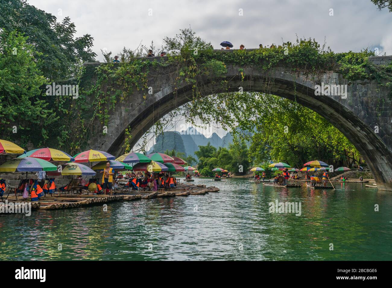 Yangshuo, China - August 2019 : Small local tourist passenger bamboo ...