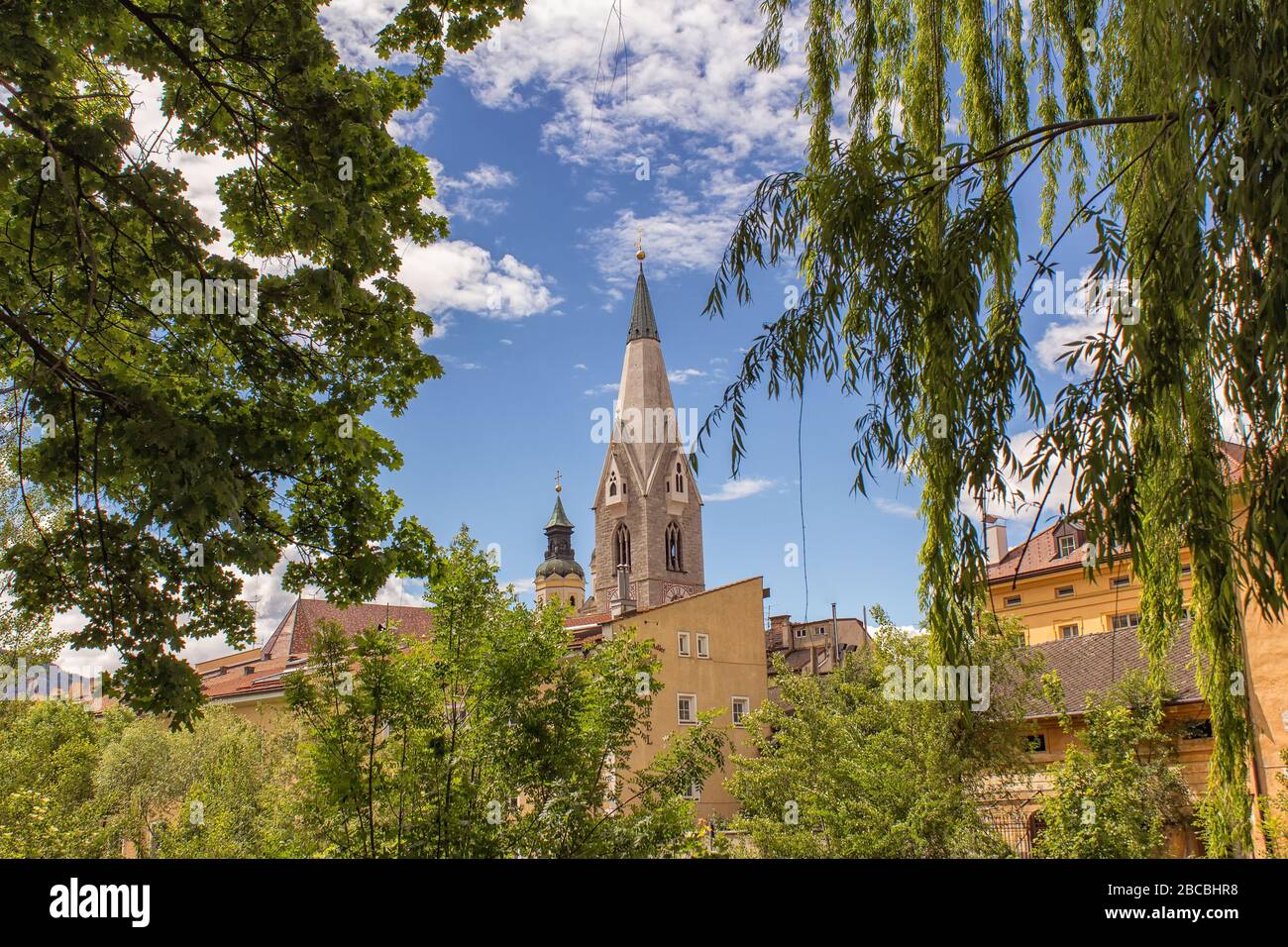 Historic city center with the tower of the Parish Church of Saint ...