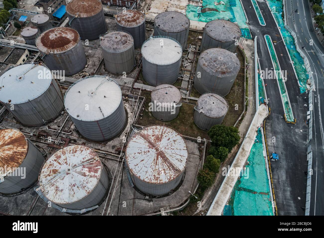 Aerial view of the pipelines and storage tanks Stock Photo - Alamy