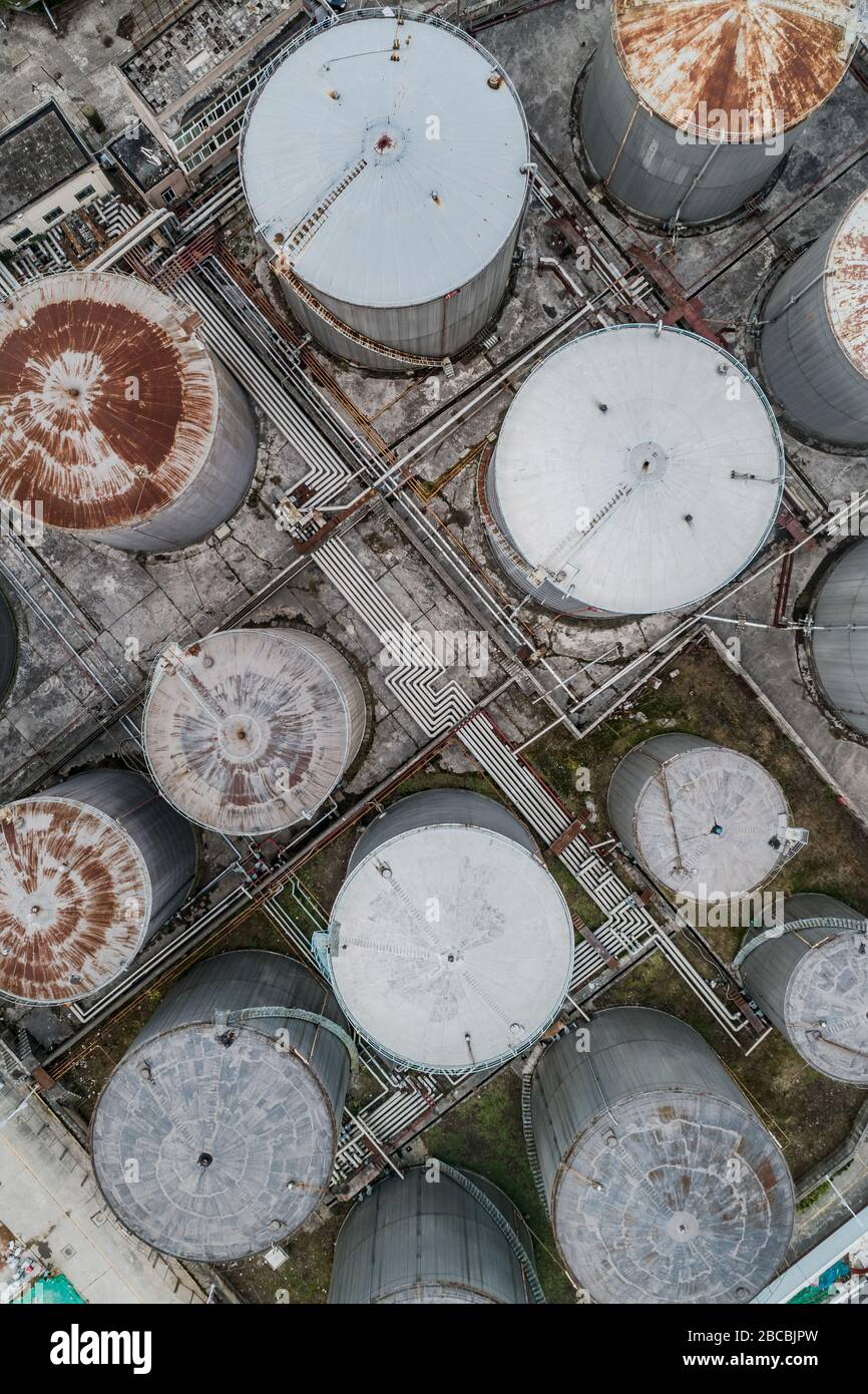 Aerial view of the pipelines and storage tanks Stock Photo - Alamy