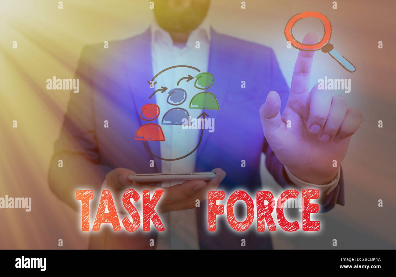 Text sign showing Task Force. Business photo text a group of showing ...