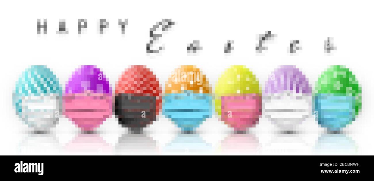 Happy Easter. Color Easter egg in medical face mask on white background ...
