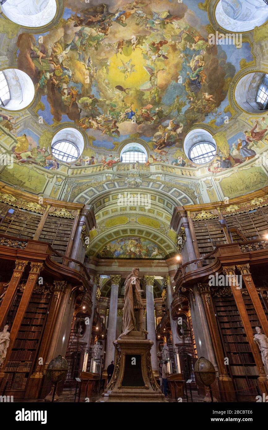 Ornate interior of the Austrian National Library, State Hall, Vienna ...