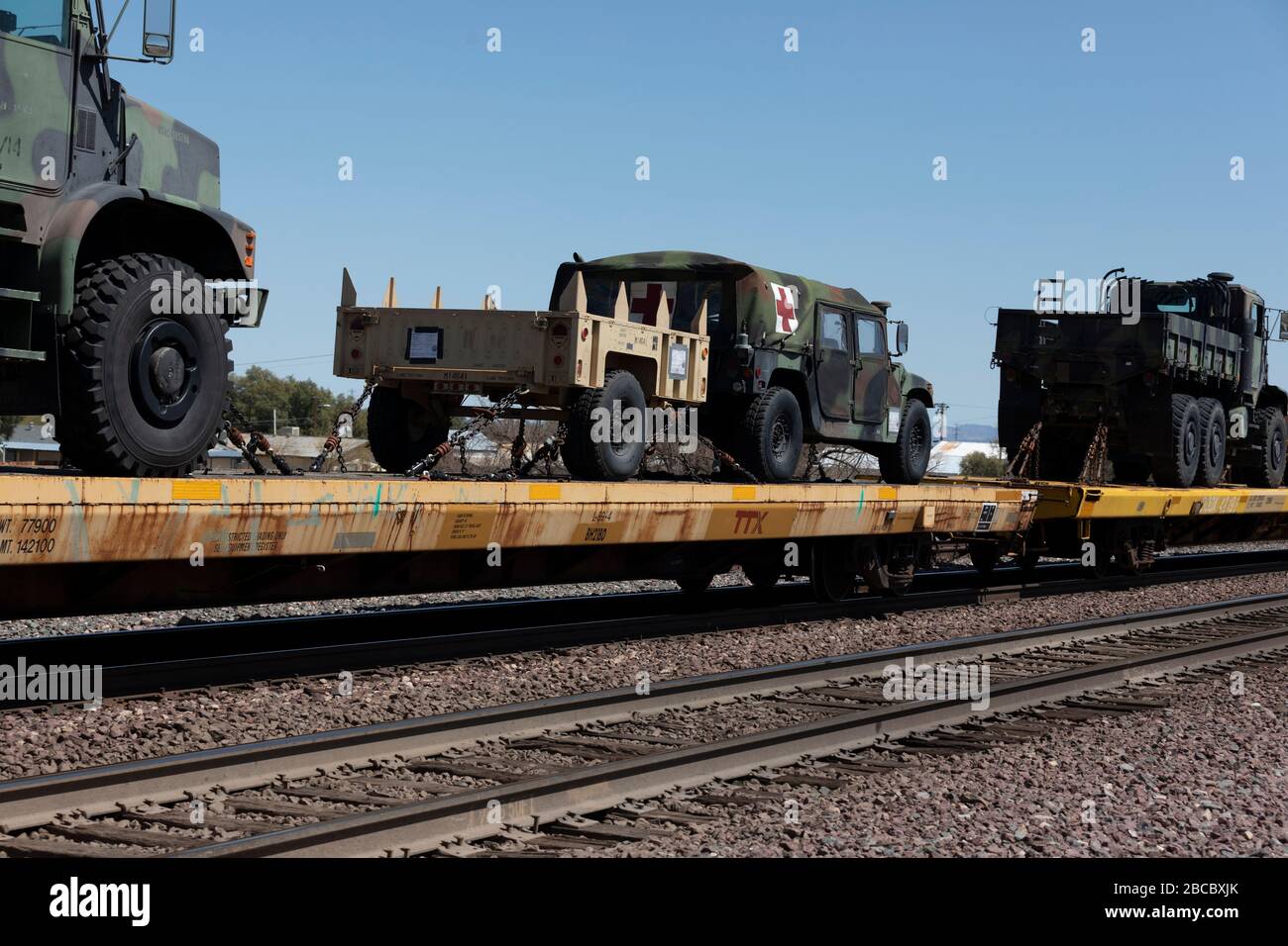 A military aid vehicle is transported to Marine Corps Logistics Base ...