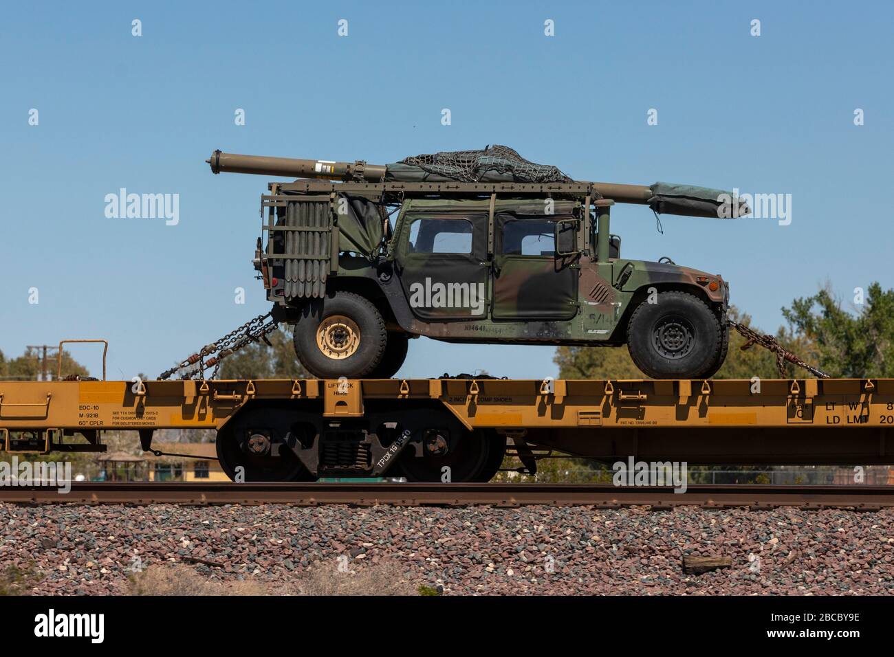 A military humvee is transported to Marine Corps Logistics Base Barstow ...