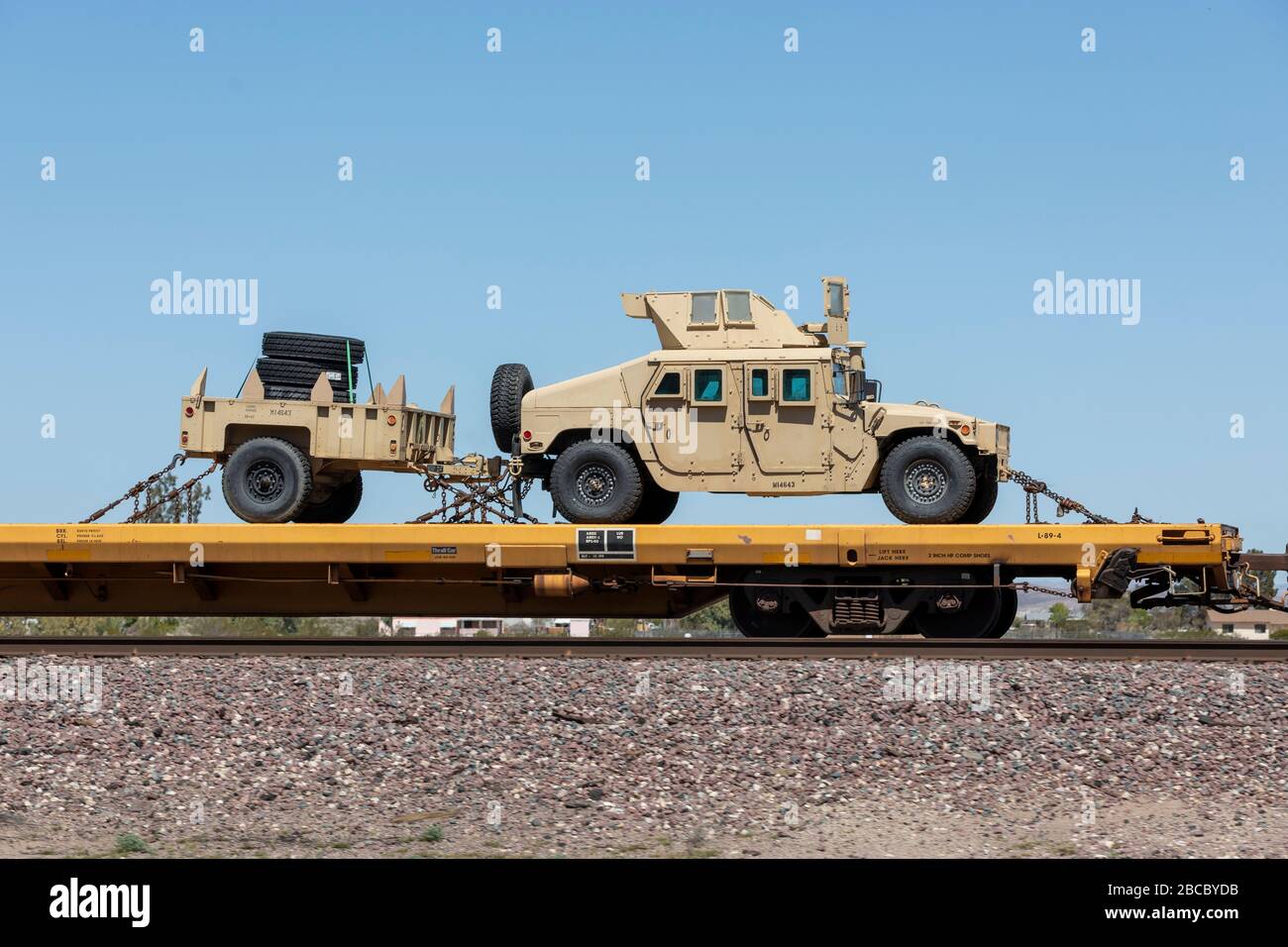 A military humvee is transported to Marine Corps Logistics Base Barstow ...