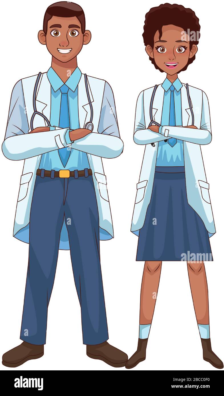 professional doctors couple afro avatars characters Stock Vector Image ...