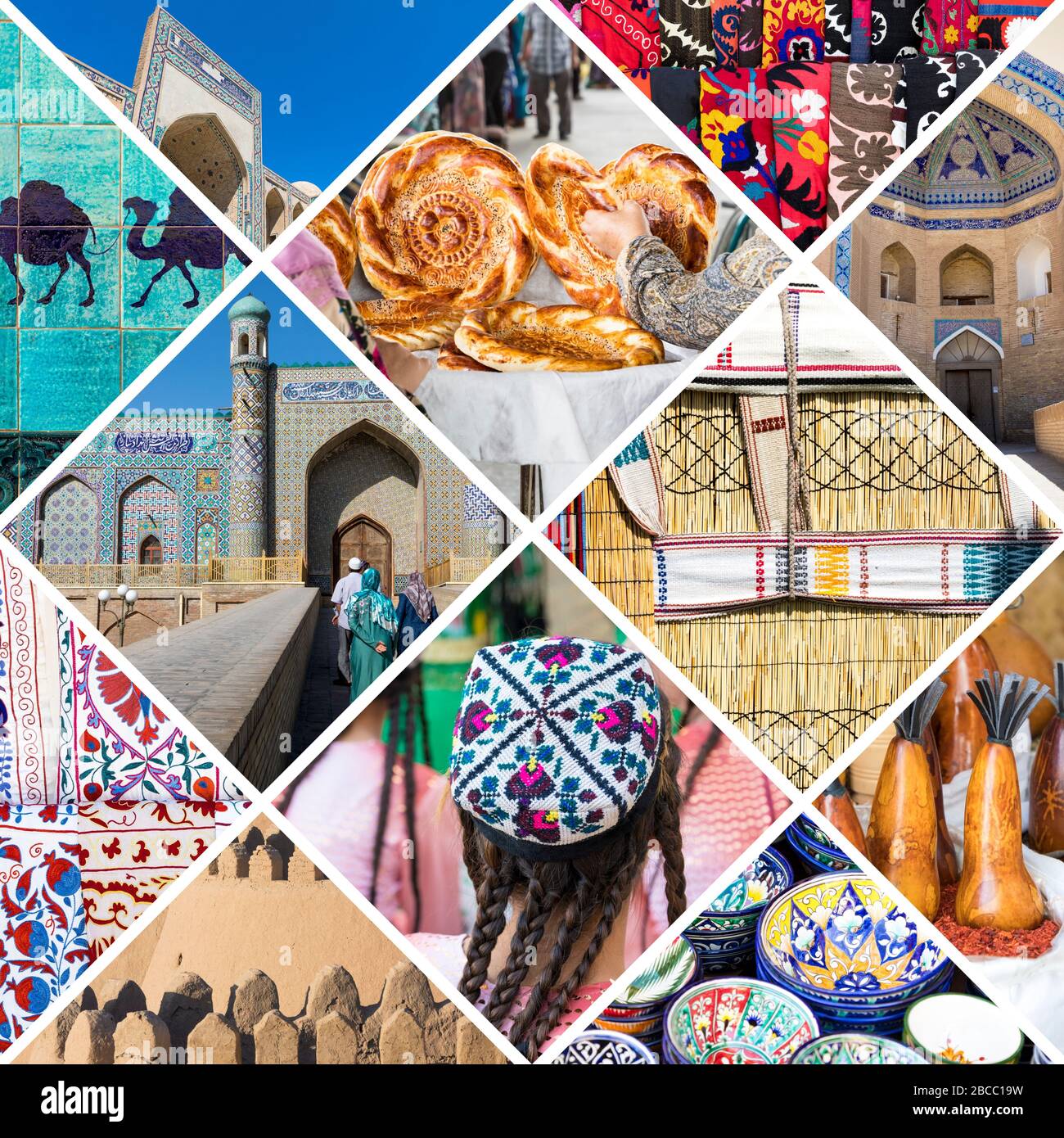 Collage of popular tourist destinations in Uzbekistan. Travel ...