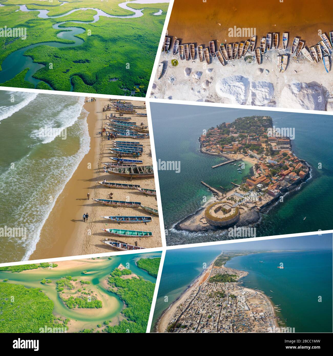 Collage of popular tourist destinations in Senegal. Travel background ...