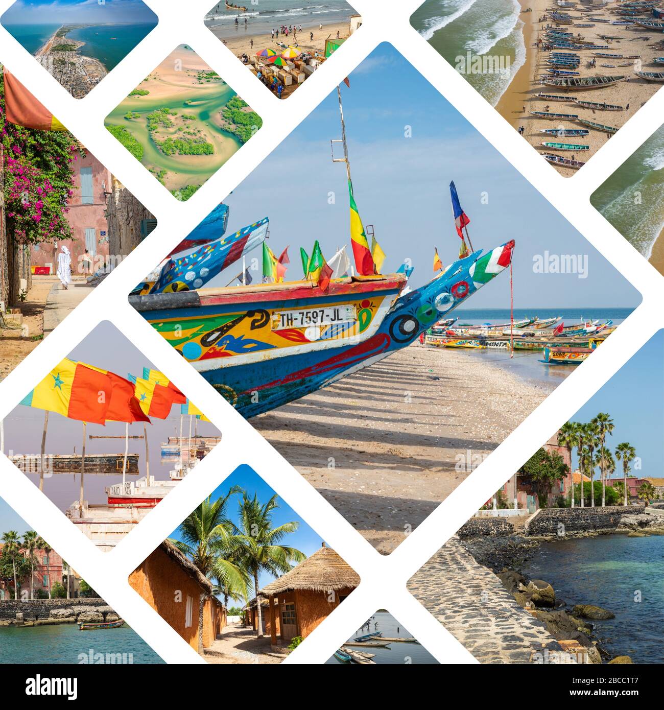 Collage of popular tourist destinations in Senegal. Travel background ...