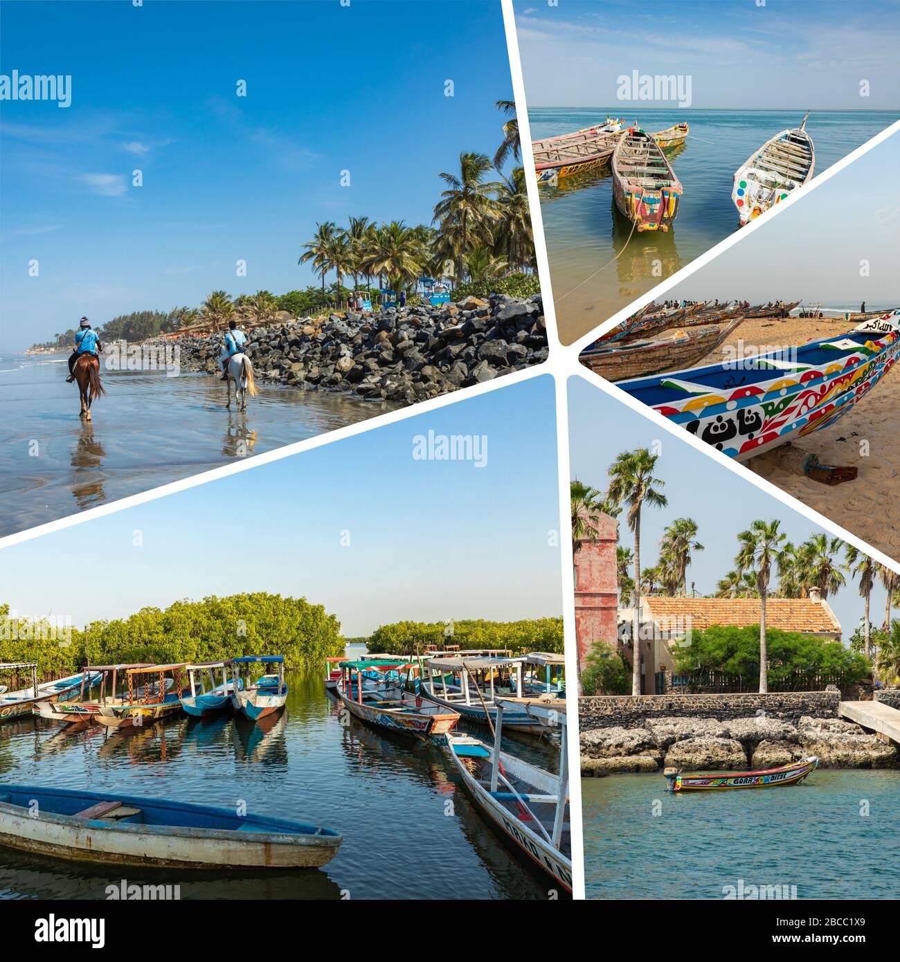Collage of popular tourist destinations in Senegal. Travel background ...