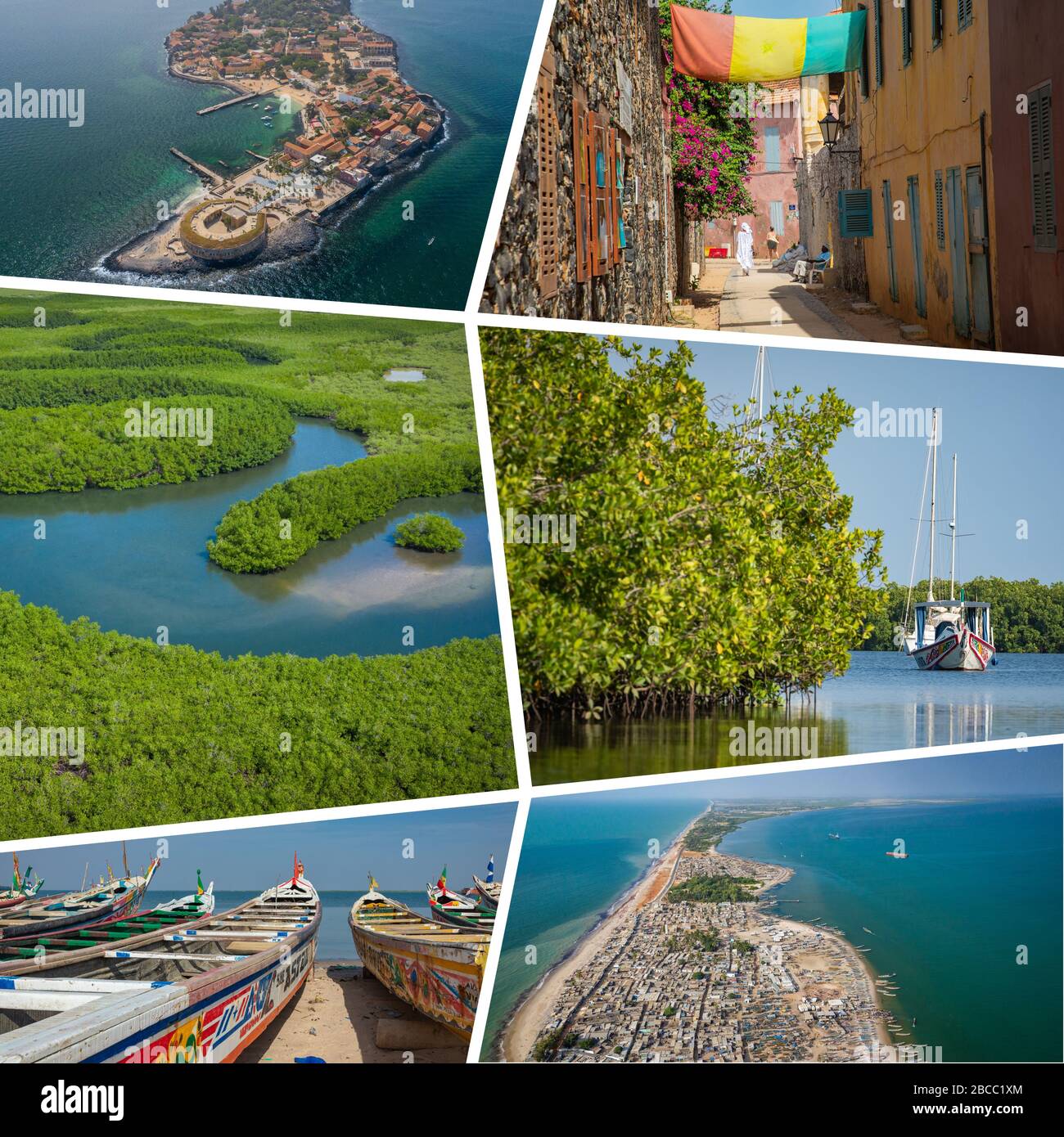 Collage of popular tourist destinations in Senegal. Travel background ...