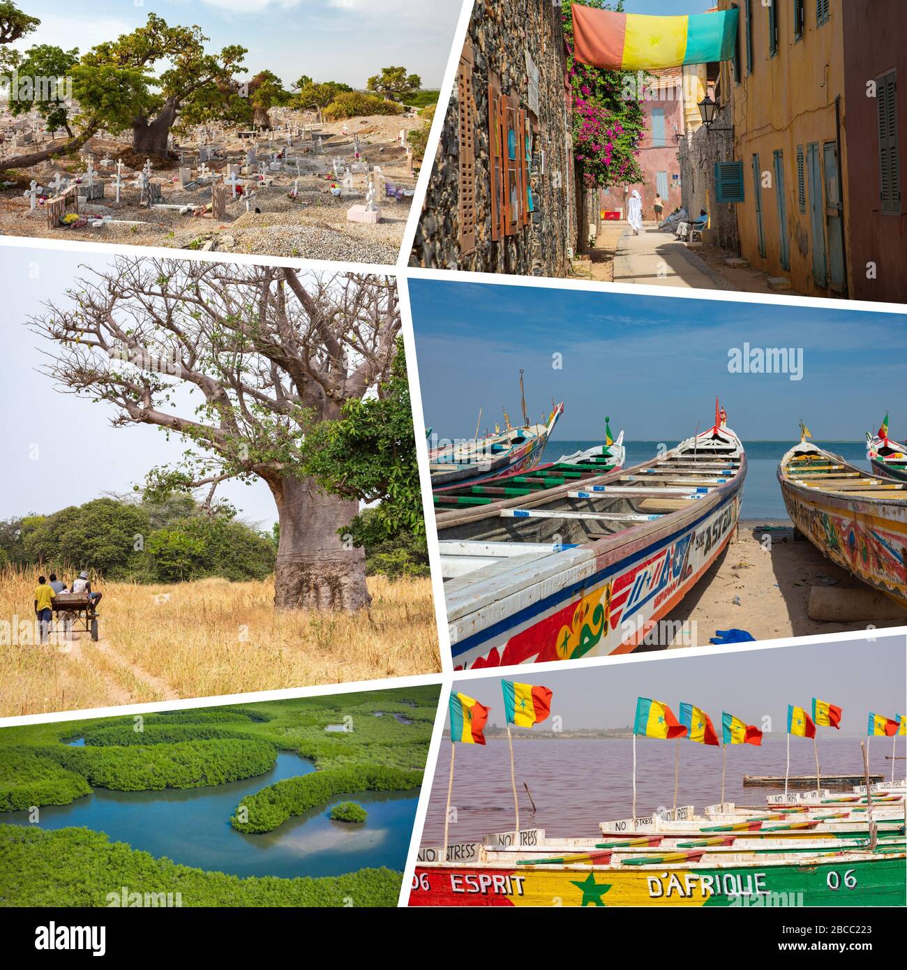 Collage of popular tourist destinations in Senegal. Travel background ...