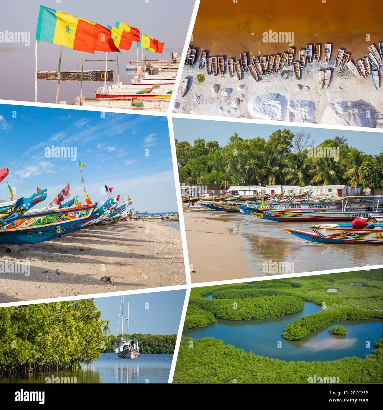 Collage of popular tourist destinations in Senegal. Travel background ...