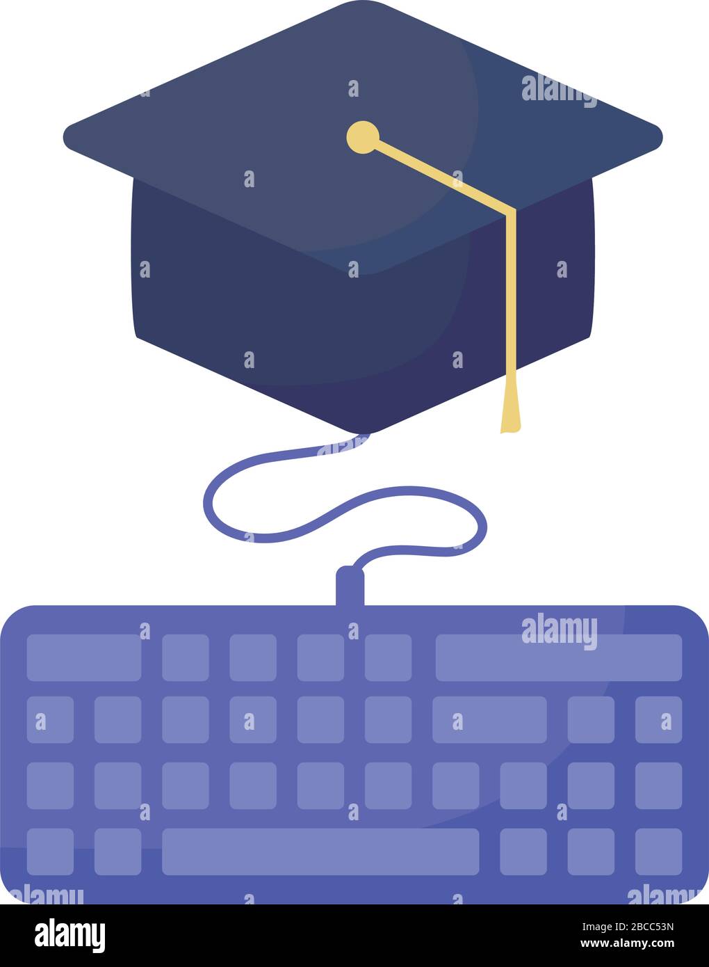 computer keyboard with graduation hat vector illustration design Stock ...
