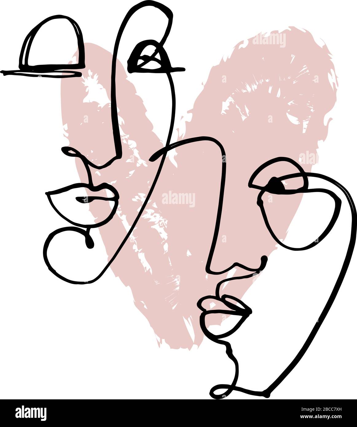Love Valentines Day concept. Modern abstract line faces portrait ...