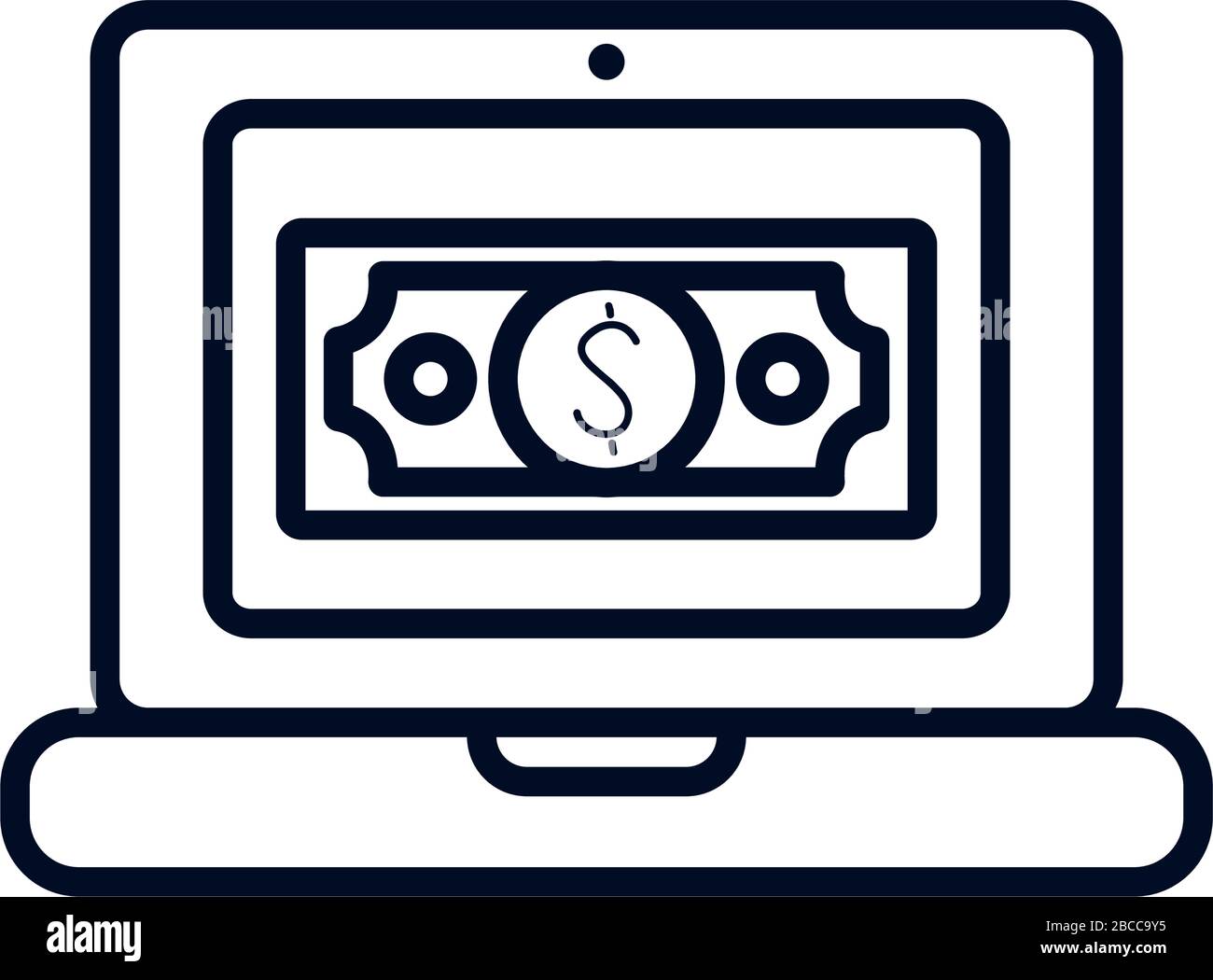 shopping online concept, laptop computer with money bill icon on screen ...