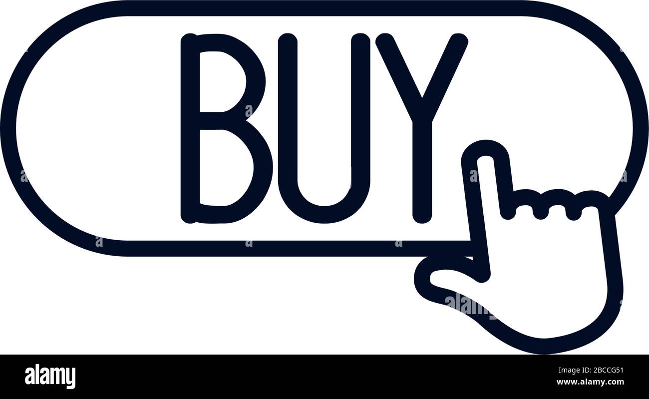 shopping online concept, buy button and hand cursor icon over white ...