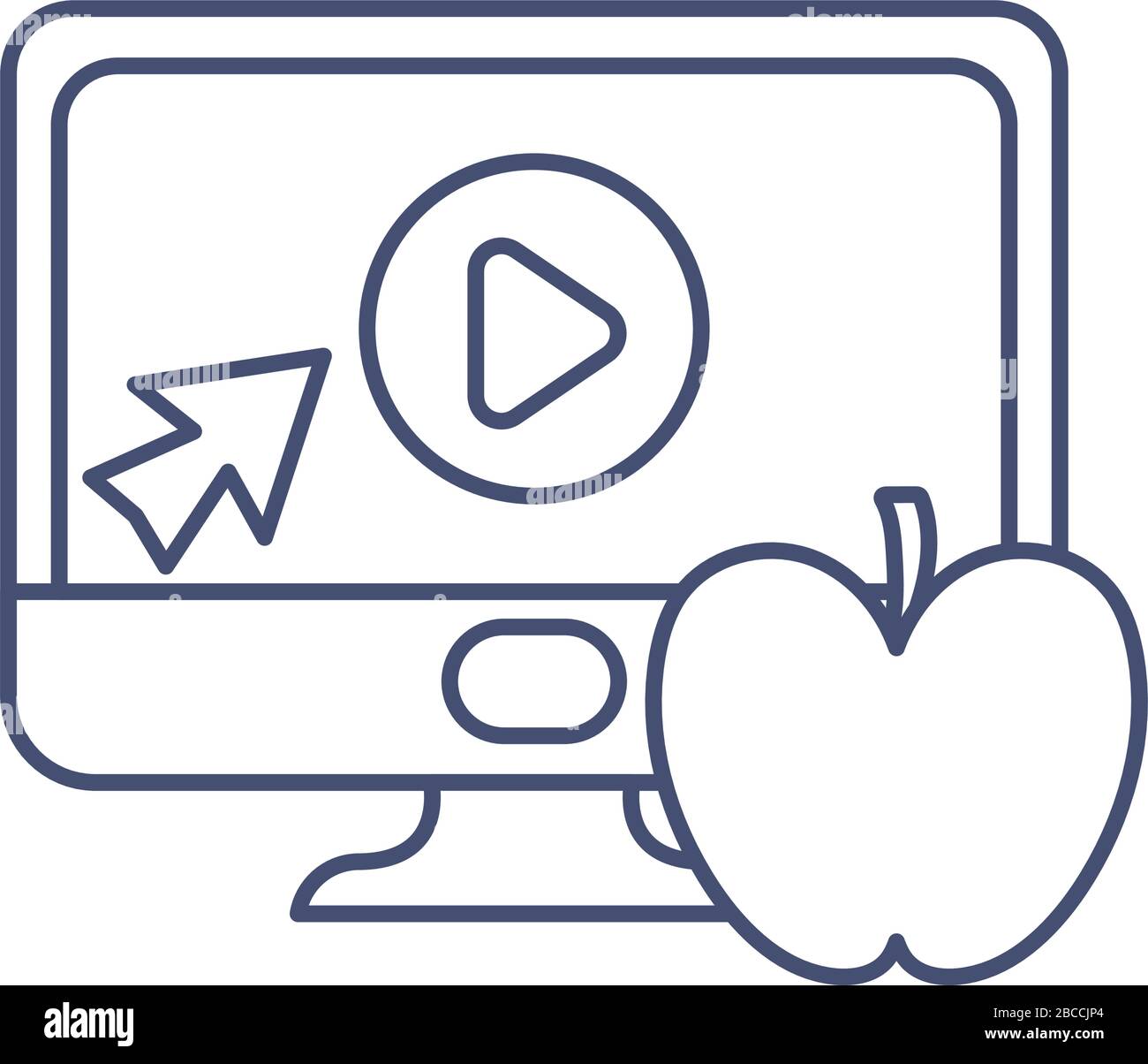 desktop computer screen, online course, line style icon vector ...