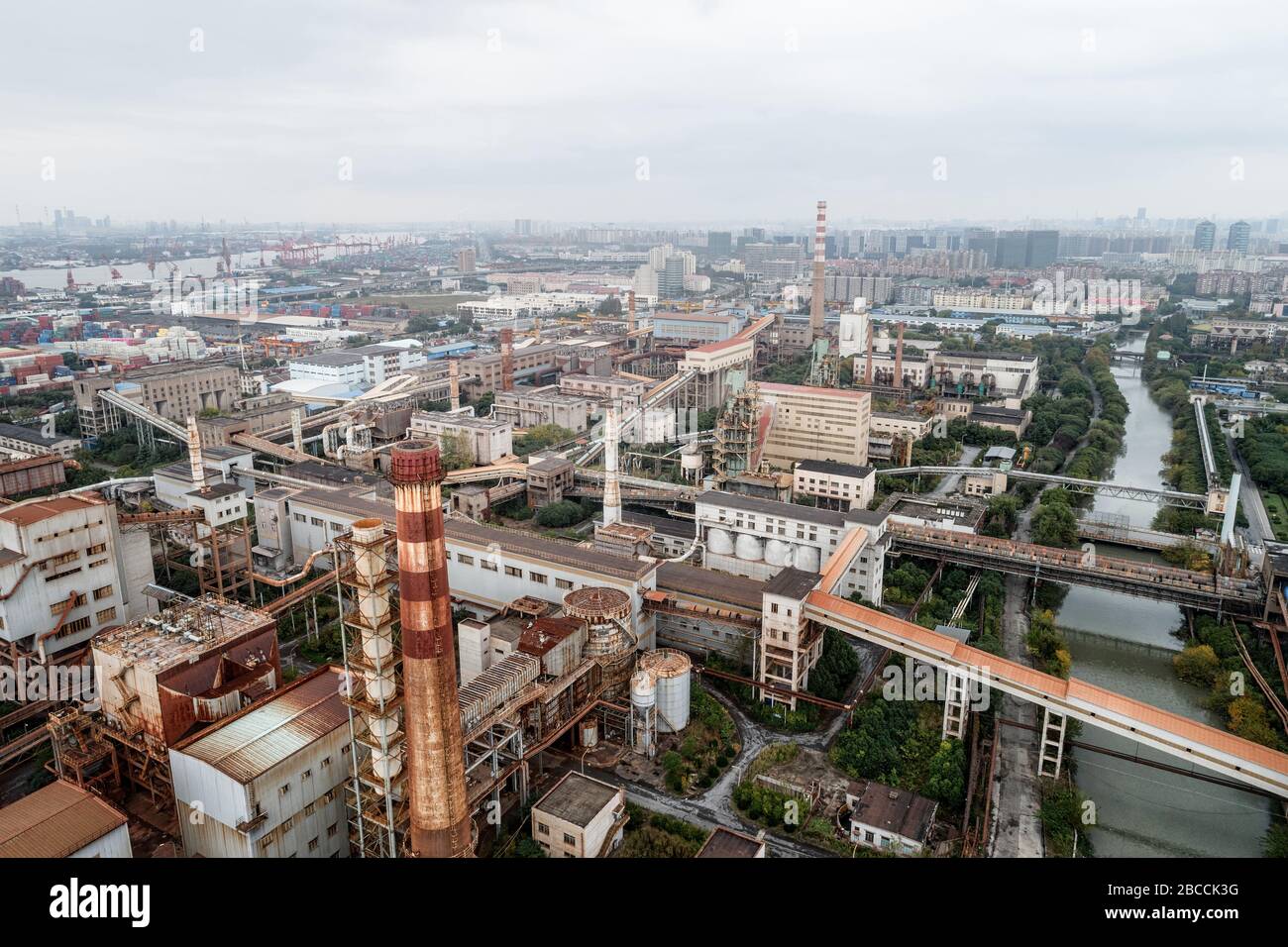 aerial view of industrial buildings in abandoned factory Stock Photo ...