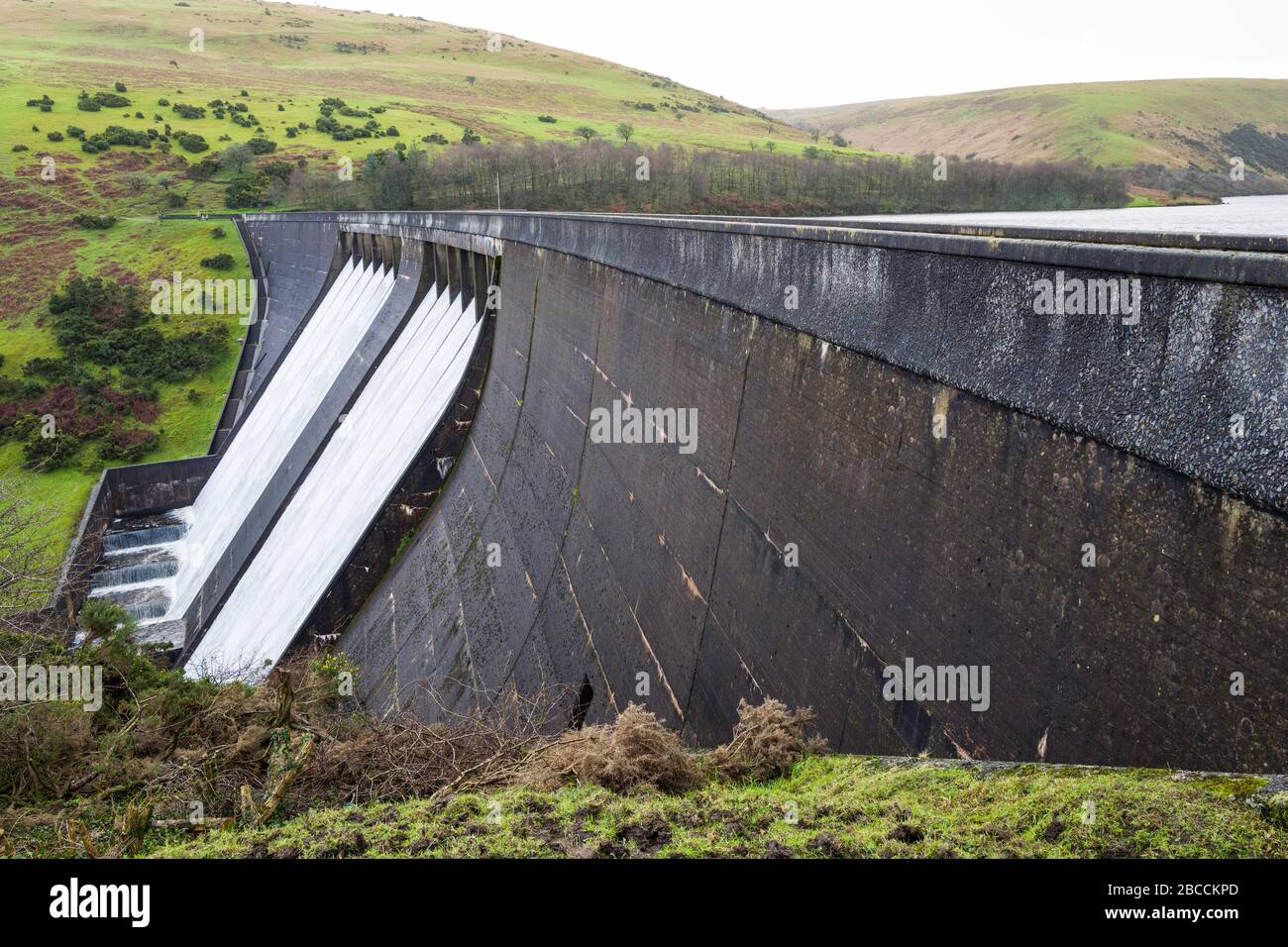 Meldon Dam (1972), showing overflow of the West Olement River from ...