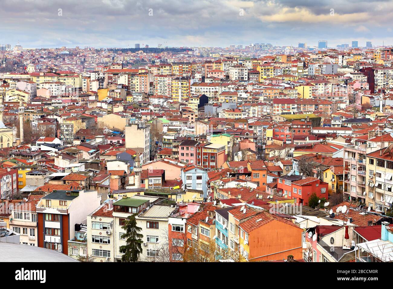 Istanbul, Turkey - February 12, 2020: City center, residential areas in ...