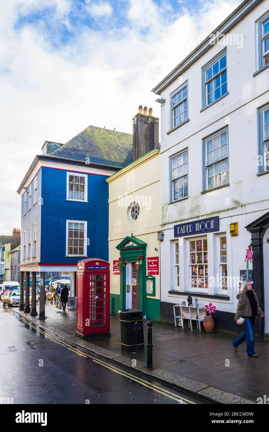 High Street, Totnes, Devon, showing historic 16th century merchant's ...