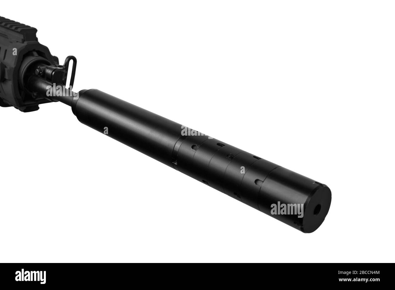 Modern automatic carbine with collimator sight isolate on white ...