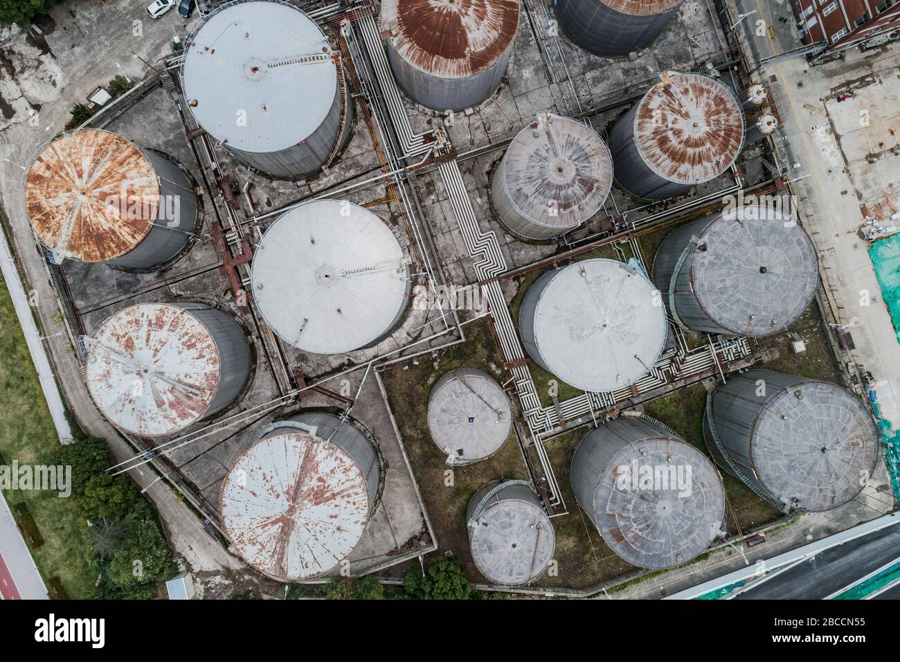 Aerial view of the pipelines and storage tanks Stock Photo - Alamy