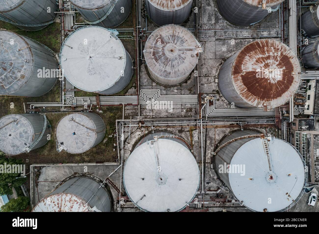 Aerial view of the pipelines and storage tanks Stock Photo - Alamy