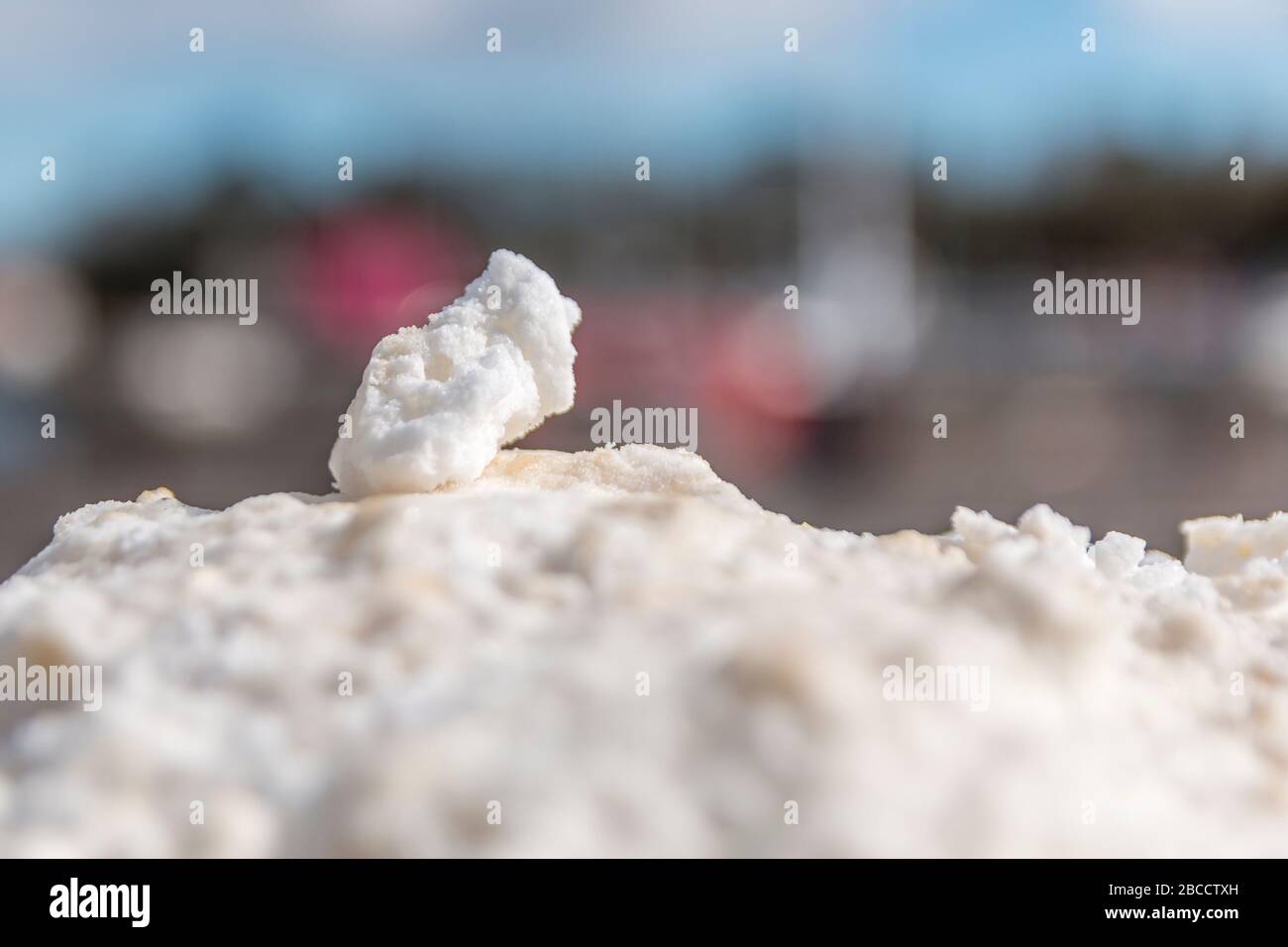 Raw salt from mariager salt center. white raw salt med blue background ...