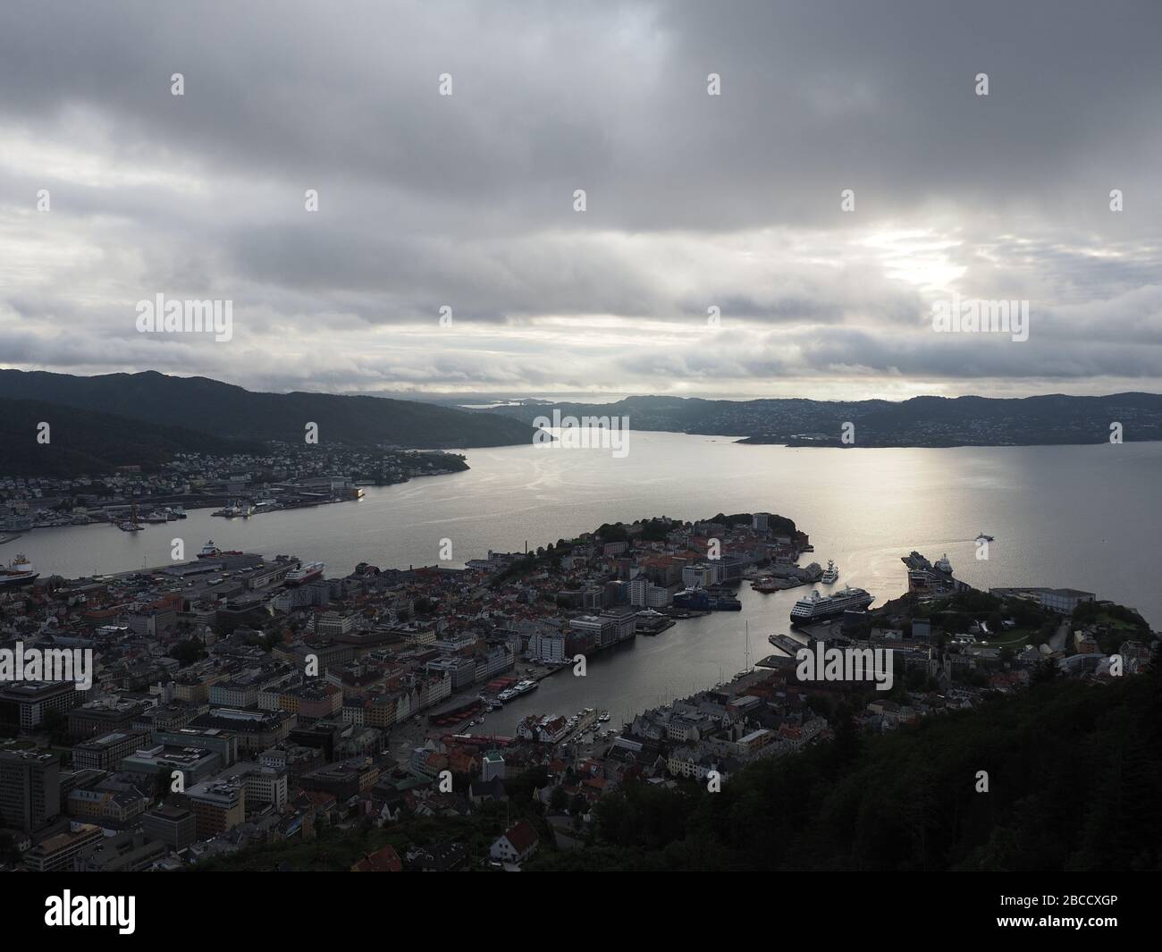 Landscape of european Bergen city and fjord at Hordaland district in ...