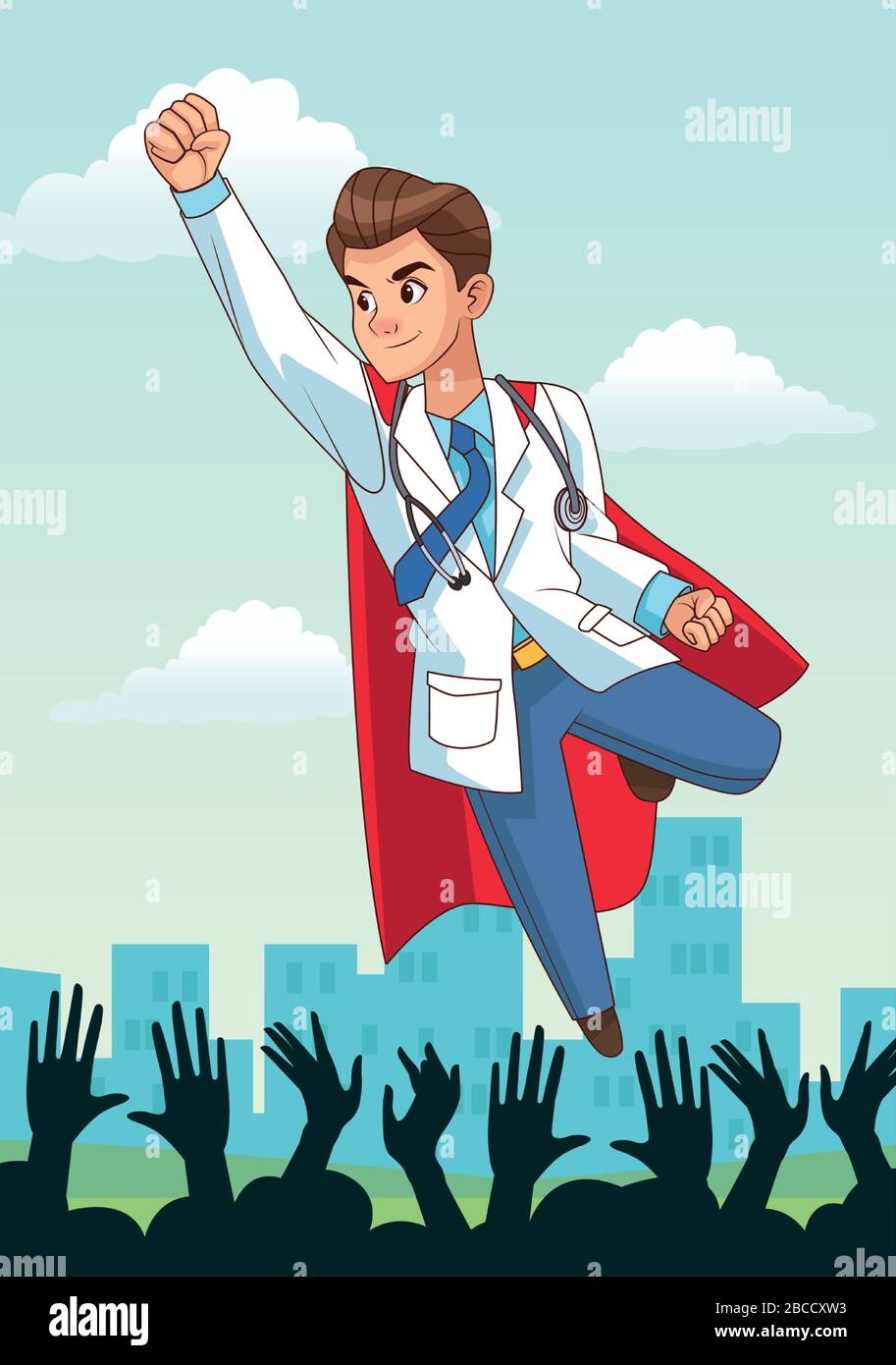 super doctor flying with people cheering Stock Vector Image & Art - Alamy