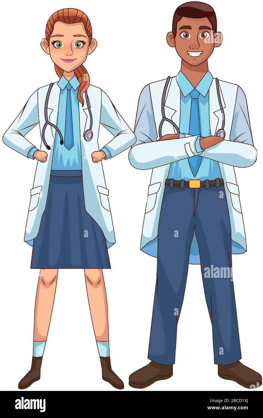 professional doctors interracial couple avatars characters Stock Vector ...