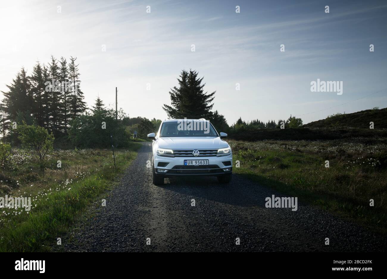 VW Tiguan on a rural road with open fields Stock Photo - Alamy