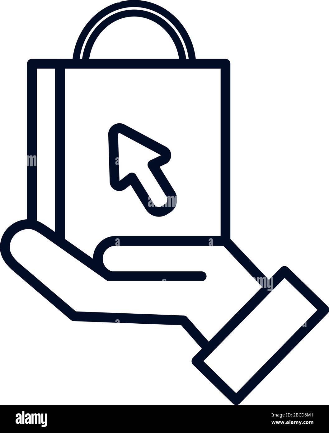 shopping online concept, hand holding a shopping bag with cursor icon ...
