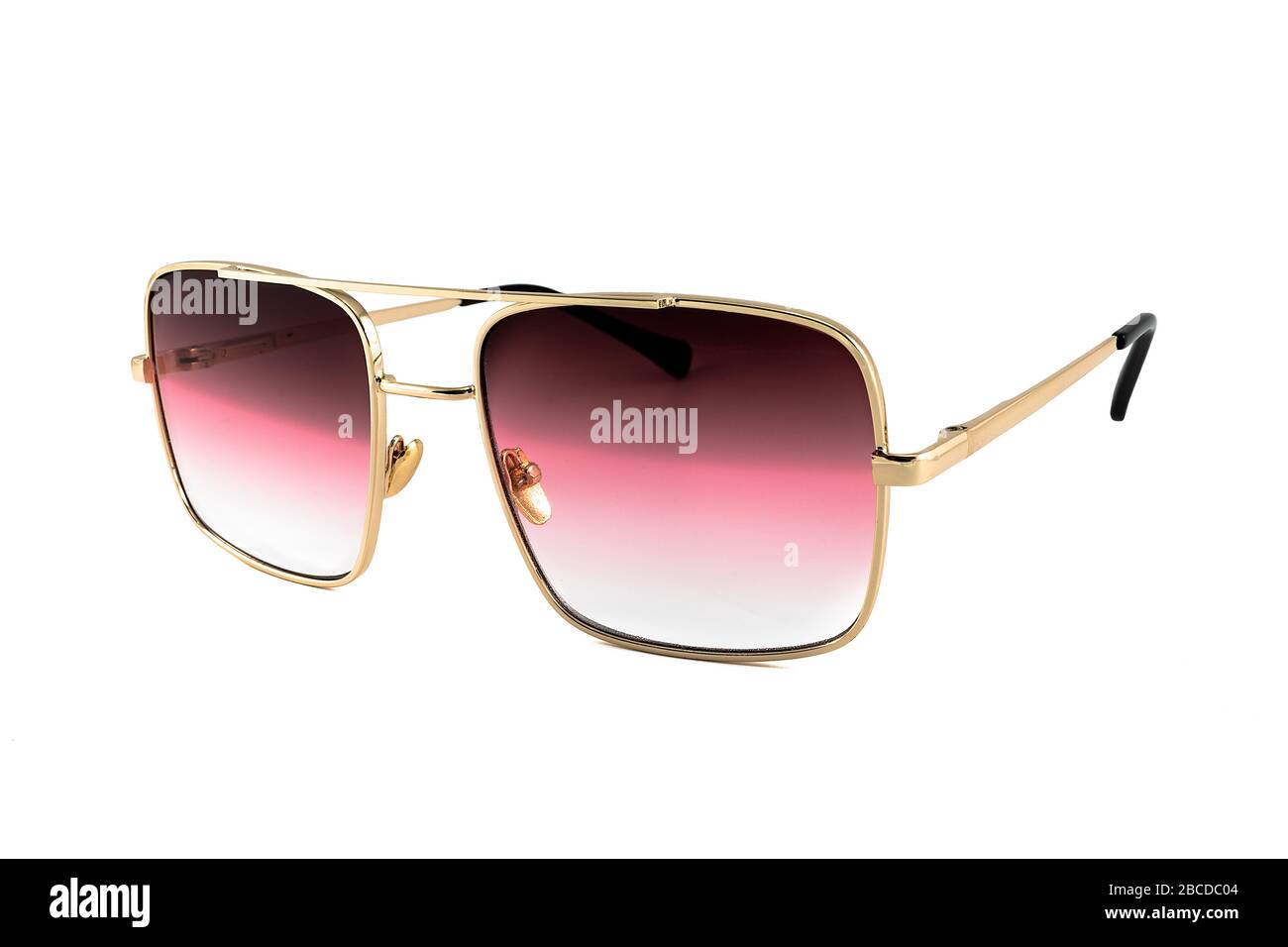 Red pilot aviator gold rimmed gradient sunglasses isolated on white ...