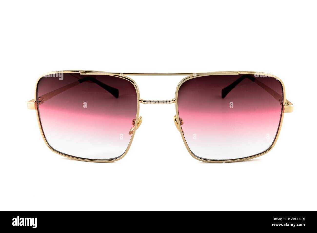 Red pilot aviator, gold rimmed, gradient sunglasses isolated on white ...