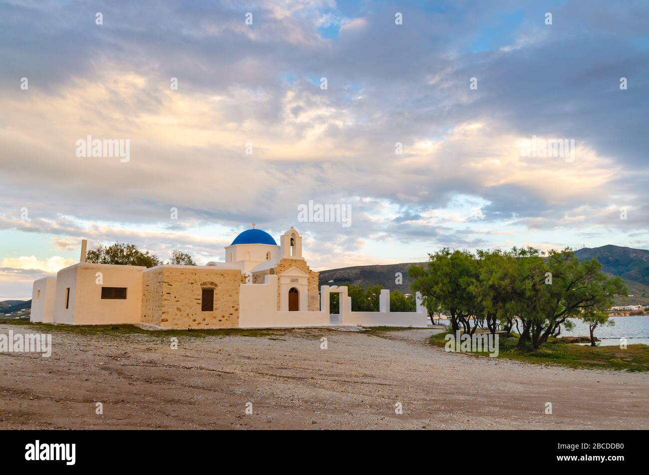Greek church on the sea shore of the island of Paros. Greece Stock ...