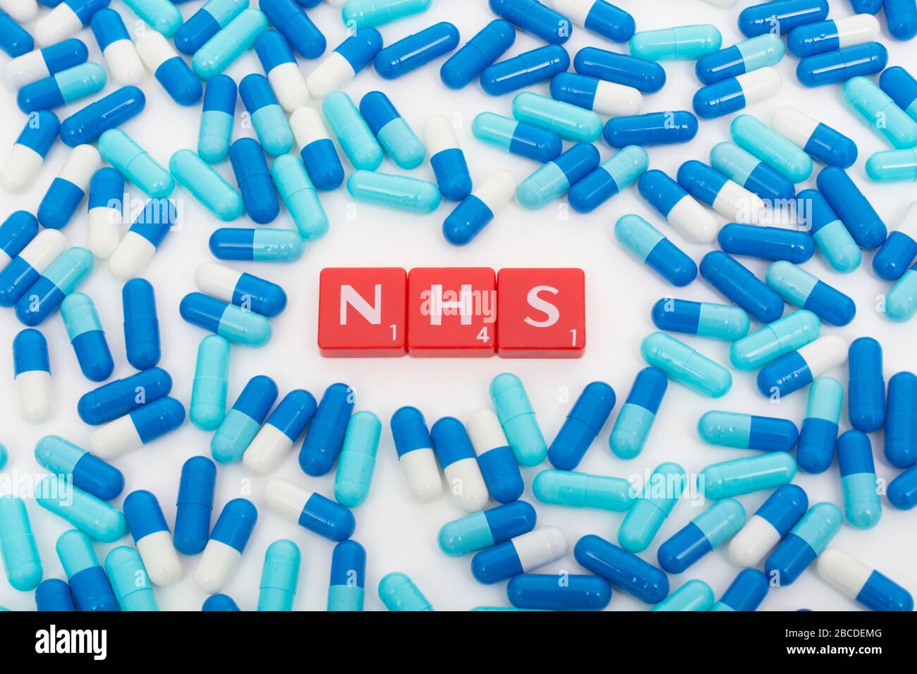 NHS letters tiles & assorted blue pills. For NHS 75th birthday, NHS ...