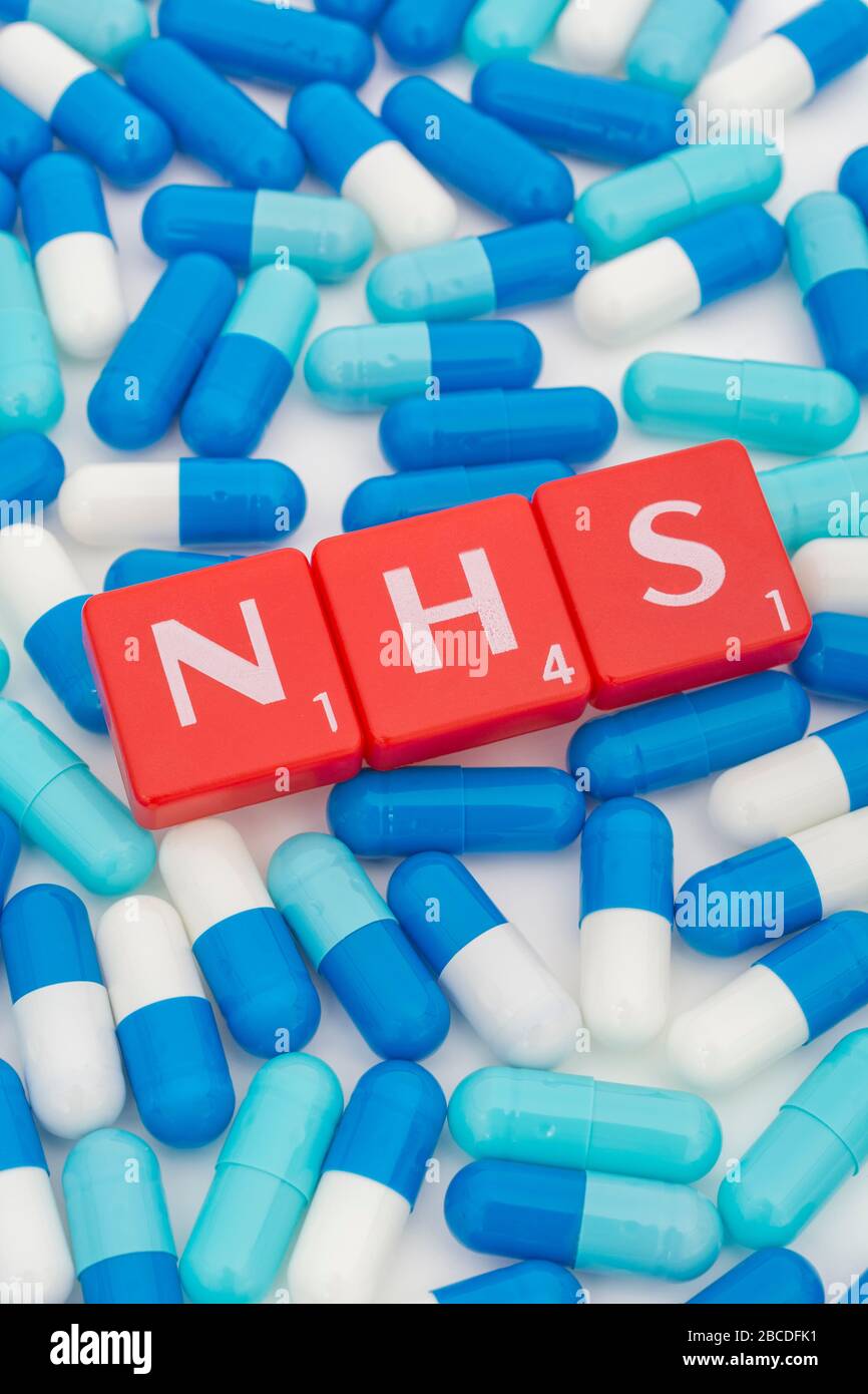 NHS letters tiles & assorted blue pills. For NHS 75th birthday, NHS ...