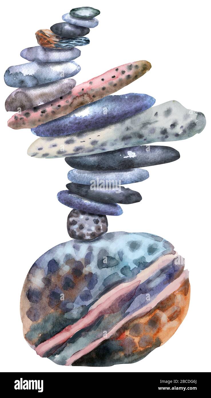 Watercolour painting of a stack of flat pebbles Stock Photo - Alamy