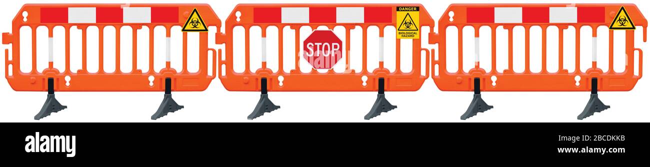 Containment cordon lockdown barricade panorama, obstacle detour road ...